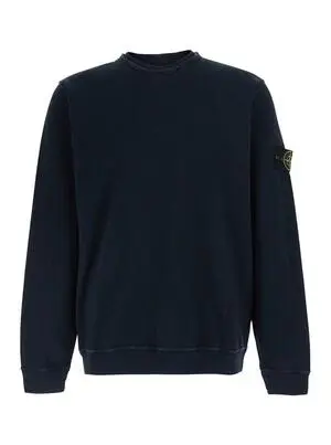 Stone Island Blue Crewneck Sweatshirt With Dropped Shoulders And Logo Patch On The Sleeve In Cotton For - Multicolor