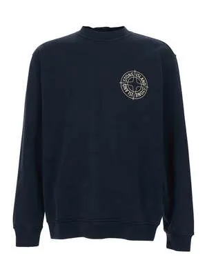 Stone Island Black Crewneck Sweatshirt With Logo Detail On The Front And Maxi Logo On The Rear In Cotton - Multicolor