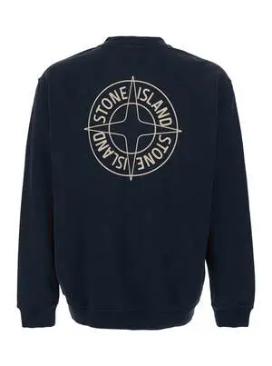 Stone Island Black Crewneck Sweatshirt With Logo Detail On The Front And Maxi Logo On The Rear In Cotton - Multicolor