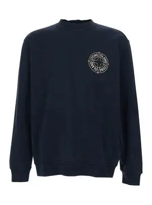Stone Island Black Crewneck Sweatshirt With Logo Detail On The Front And Maxi Logo On The Rear In Cotton - Multicolor