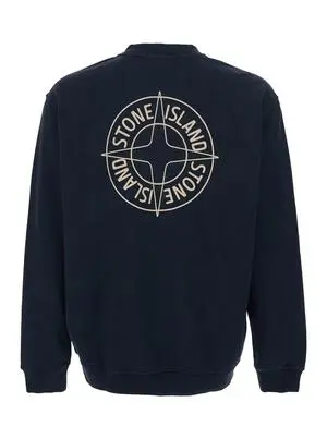 Stone Island Black Crewneck Sweatshirt With Logo Detail On The Front And Maxi Logo On The Rear In Cotton - Multicolor