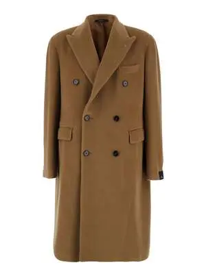 Tagliatore Beige Double-breasted Coat With Peak Revers And Rear Single Vent In Wool - Cream