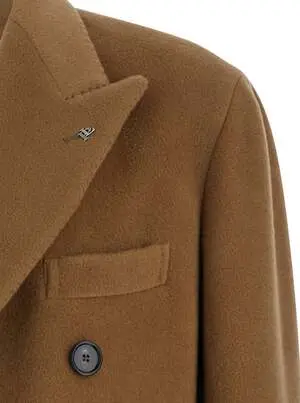 Tagliatore Beige Double-breasted Coat With Peak Revers And Rear Single Vent In Wool - Cream