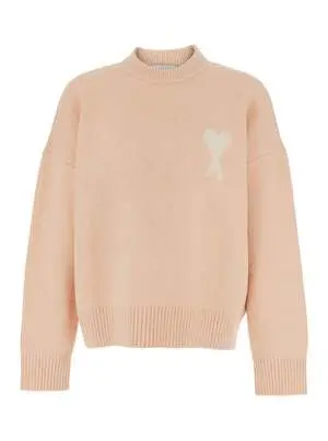 AMI Paris Pink Crewneck Sweater With Adc Embroidery On The Front And Dropped Shoulders In Wool Blend - Multicolor