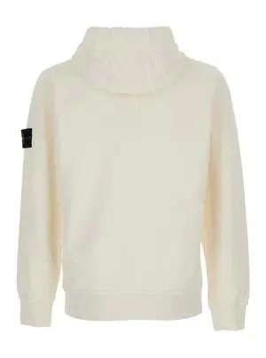 Stone Island Hooded Sweatshirt With Fixed Hood And Logo On The Front - White