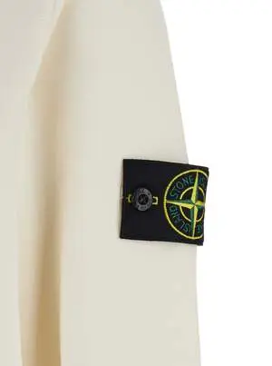 Stone Island Hooded Sweatshirt With Fixed Hood And Logo On The Front - White