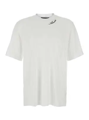 Amiri White Crew Neck T-shirt With Wide Short Sleeves And Logo Lettering Embroidery On The Neck In Tech Fabric For - Multicolor