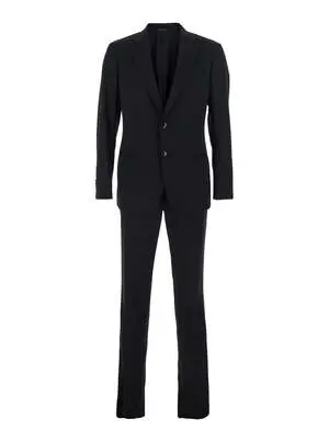 Giorgio Armani Black Single-breasted Suit With Notched Revers In Wool - Multicolor