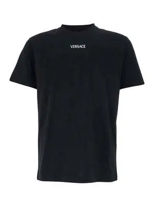 Versace T-shirt With Logo Lettering On The Front In Cotton For - Black