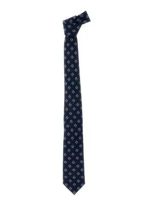 Giorgio Armani Blue Silk Tie With All-over Logo Print - Multicolor