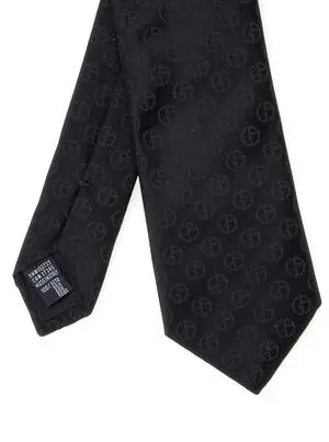 Giorgio Armani Silk Tie With All-over Tonal Logo - Black