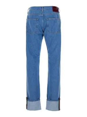 Gucci Blue Jeans With Logo Patch On The Rear And Web Turn-up Hem In Denim - Multicolor