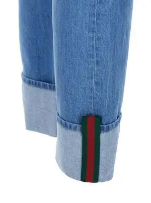 Gucci Blue Jeans With Logo Patch On The Rear And Web Turn-up Hem In Denim - Multicolor