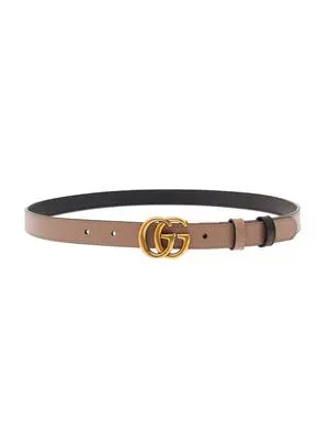 Gucci Reversible Leather Belt With Gg Logo And Antique Gold Finishes