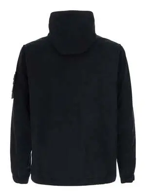 Stone Island Black Jacket With Fixed Hood And Logo Patch On The Sleeve In Cotton Twill - Multicolor