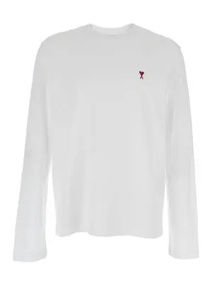 AMI Paris White Long-sleeve T-shirt With Logo On The Front In Cotton - Multicolor
