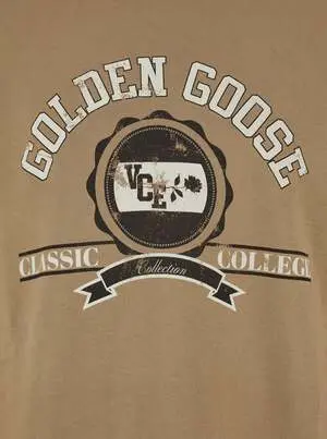 GOLDEN GOOSE Cotton Crewneck Sweatshirt With Maxi Print - Cream