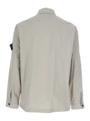 Stone Island Gray Jacket With Classic Collar And Logo Patch On Sleeve For