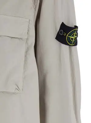Stone Island Gray Jacket With Classic Collar And Logo Patch On Sleeve For