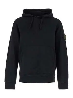 Stone Island Hoodie With Drawstring And Front Kangaroo Pocket In Cotton - Black