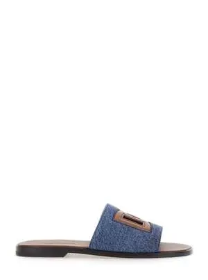 Dolce & Gabbana Brown Sandals With Cut-out Logo And Denim Strap In Leather For - Multicolor