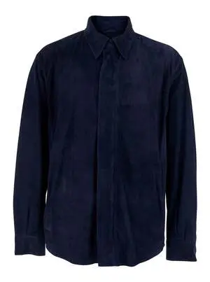 Giorgio Armani Blue Jacket With Hidden Closure On The Front In Suede - Multicolor