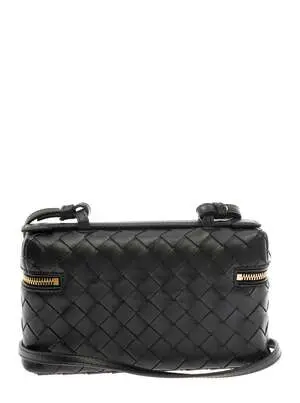 Bottega Veneta Intreccio Motif Leather Crossbody Bag - Black