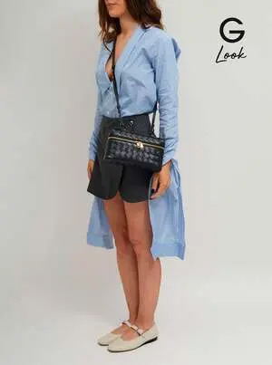 Bottega Veneta Intreccio Motif Leather Crossbody Bag - Black