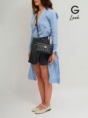 Bottega Veneta Intreccio Motif Leather Crossbody Bag - Black