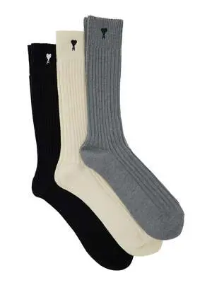 AMI Paris Set Of Three Socks With Adc Embroidery And Ribbed Tech Fabric In For - Multicolor