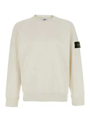 Stone Island Hooded Sweatshirt With Fixed Hood And Front Logo In White - Multicolor