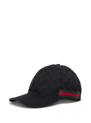 Gucci Baseball Cap With Web Detail And Gg All-over Motif In Cotton Blend For - Black