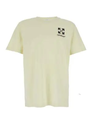 Off-White Light Yellow Crew Neck T-shirt With Logo On The Front In Cotton For - Multicolor