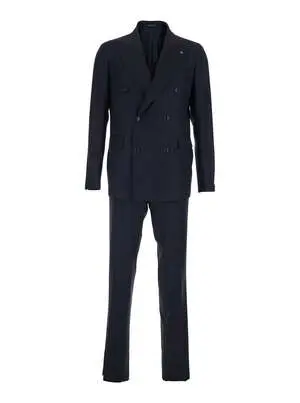 Tagliatore Vesuvio' Blue Double-breasted Suit With Peak Revers In Wool - Multicolor