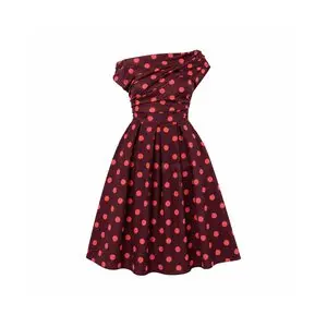 GIRL IN MIND Betty Asymmetric Neckline Skater Midi Polka Dress - Pink