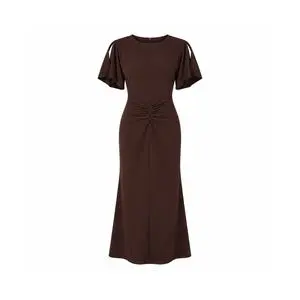 GIRL IN MIND Cleo Ruched Detail Midi Dress - Brown