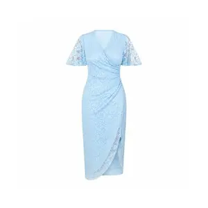 GIRL IN MIND Natasha Angel Sleeve Wrap Midi Dress - Blue