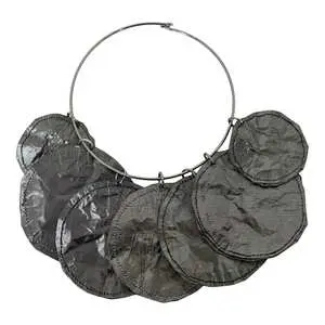 ROMER MILLINERY Metallic Sillk Disc "coin" Choker Steel - Silver