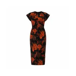 GIRL IN MIND Ruched Waist Short Sleeve Midi Dress - Orange