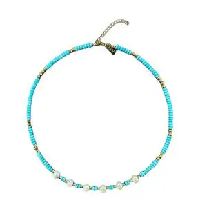 CHRISTINA GREENE Free Spirit Turquoise & Pearl Beaded Necklace - Blue