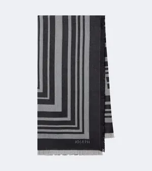 JOSEPH Neoma Fringed Jacquard Virgin Wool Scarf - Grey