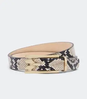 Victoria Beckham Dorian Pin-buckle Snake-effect Leather Belt - Brown