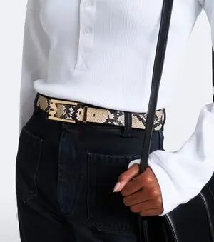 Victoria Beckham Dorian Pin-buckle Snake-effect Leather Belt