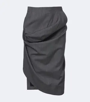 Victoria Beckham Draped Asymmetric Virgin Wool Midi Skirt
