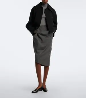 Victoria Beckham Draped Asymmetric Virgin Wool Midi Skirt