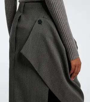 Victoria Beckham Draped Asymmetric Virgin Wool Midi Skirt