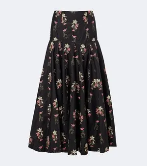 Agua Bendita Nacar Embroidered Cotton Poplin Maxi Skirt