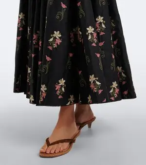 Agua Bendita Nacar Embroidered Cotton Poplin Maxi Skirt