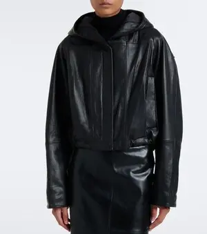 Sportmax Hooded Leather Jacket - Black