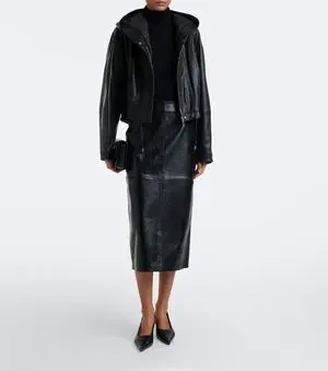 Sportmax Hooded Leather Jacket - Black